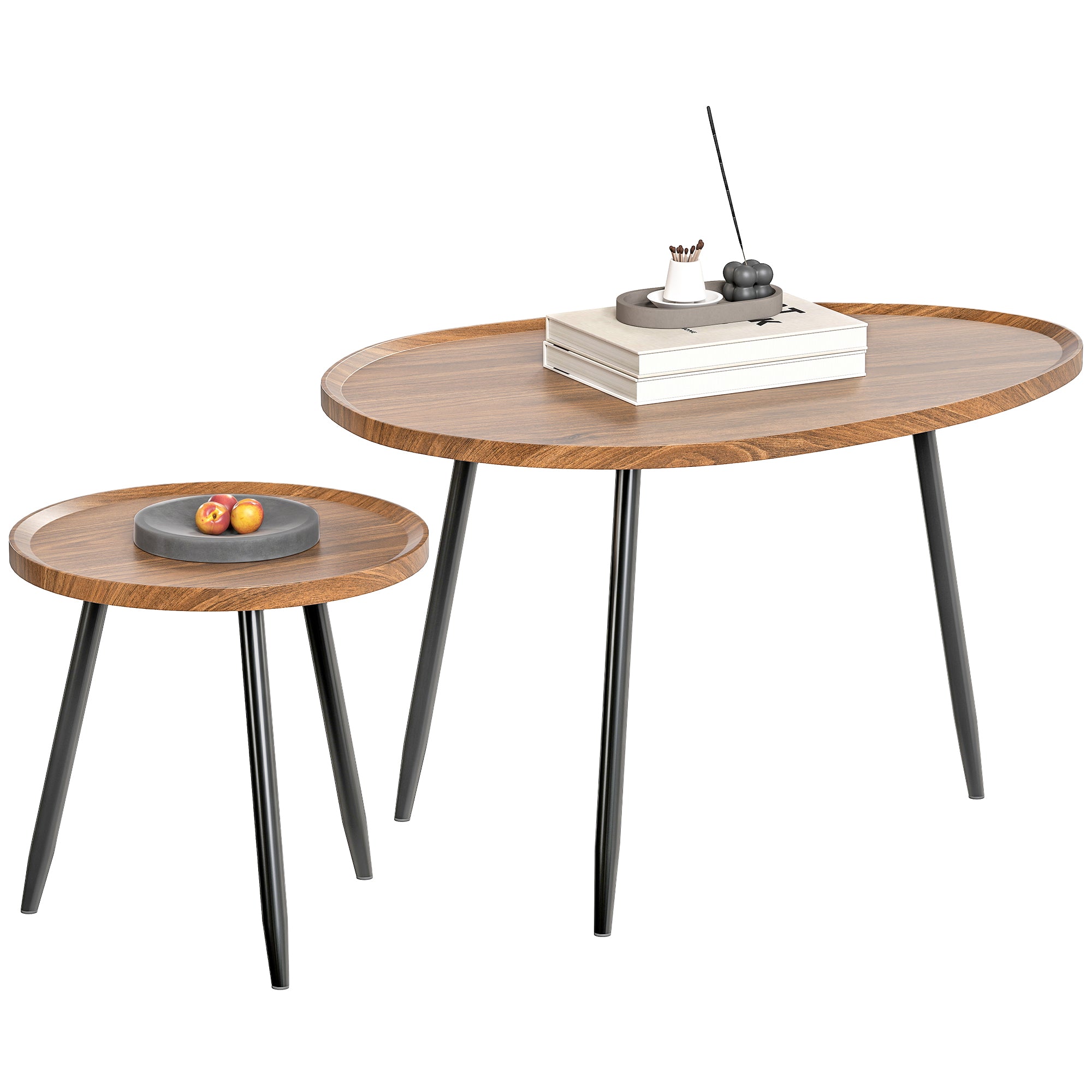 Set of 2 Nesting Coffee Tables in Wood and Metal, Dark Wood Color ...