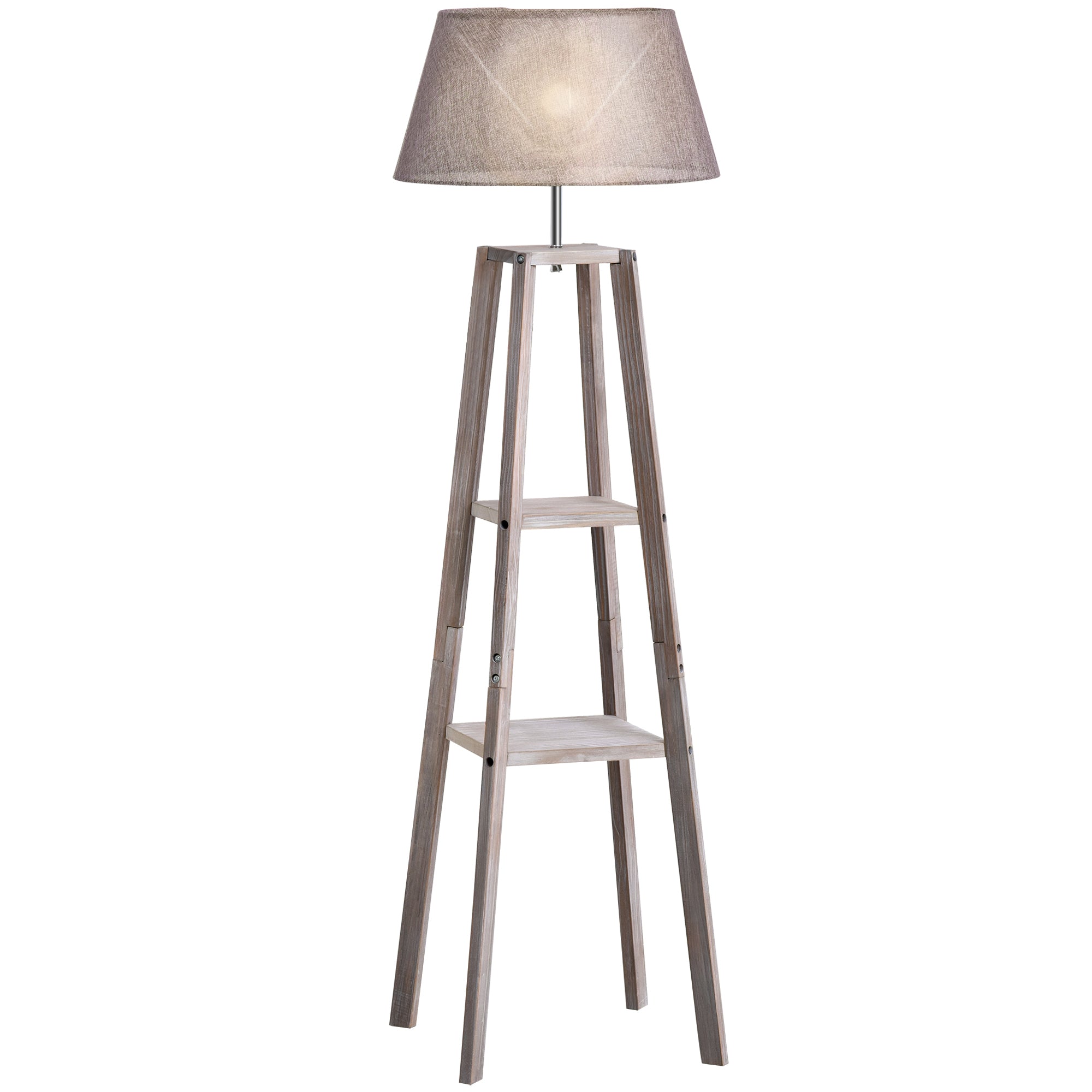Wooden Floor Lamp with 3 Shelves and Fabric Lampshade, 45x45x148cm, Gr ...