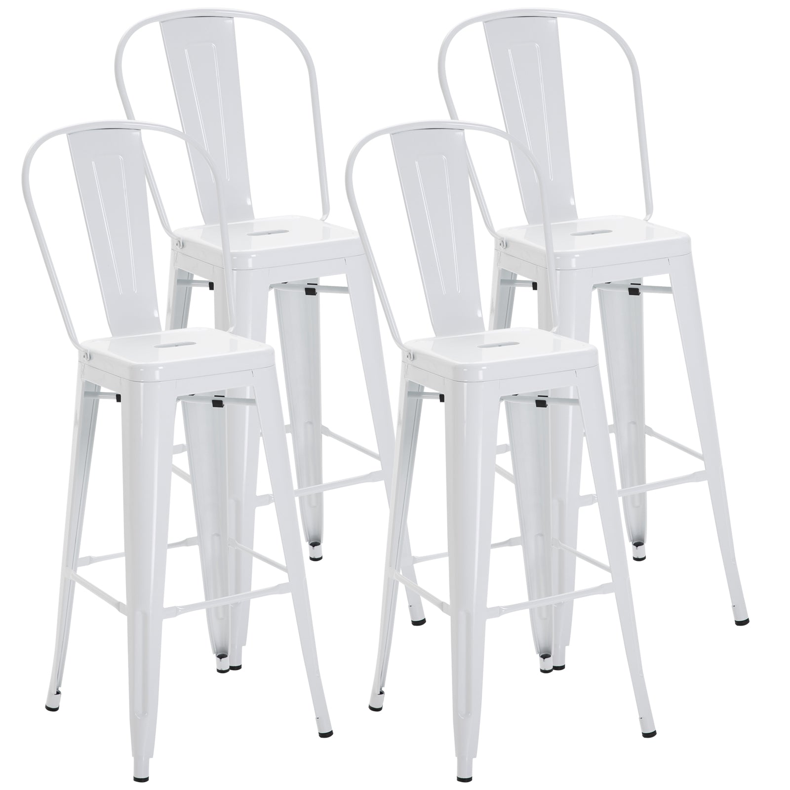 Set of 4 Ergonomic Metal Stools with Removable Backrest and Footrest ...