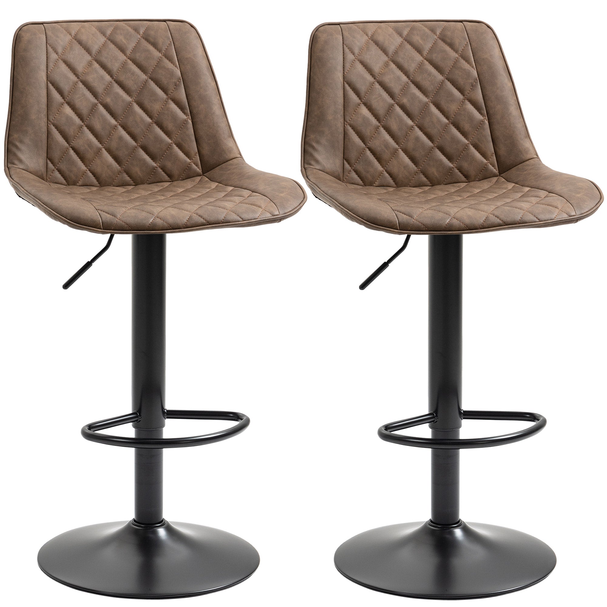 Set of 2 Bar Stools with Adjustable Height and Swivel, Faux Leather Co ...