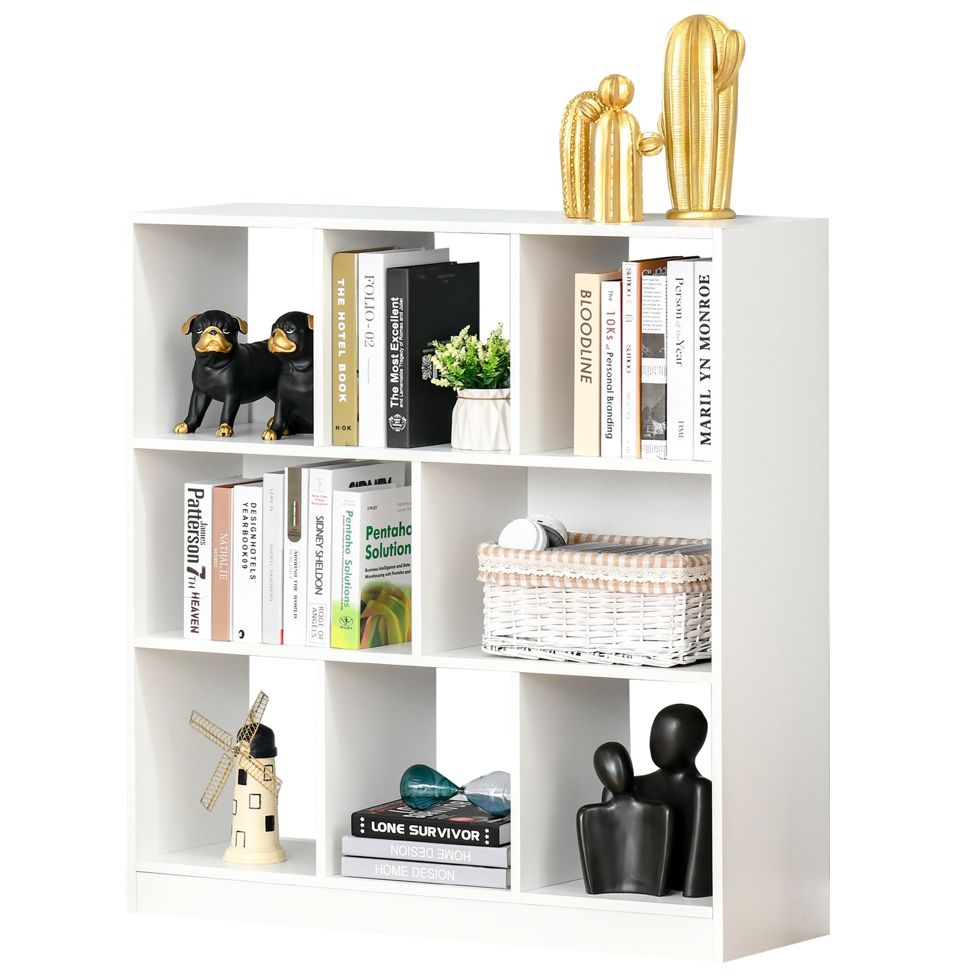 3-Tier Bookcase with 8 Shelves, MDF, 97.5x30x100 cm, White – Borge ...