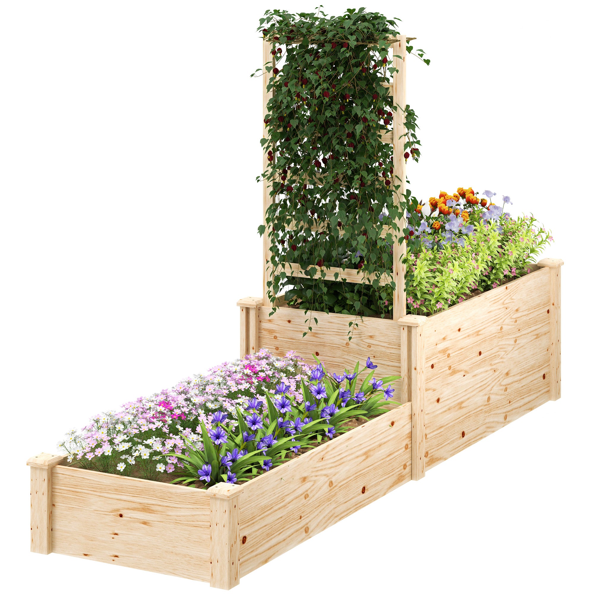 Raised Planter with Grid for Creepers and Divider, in Fir Wood, 222x63 ...