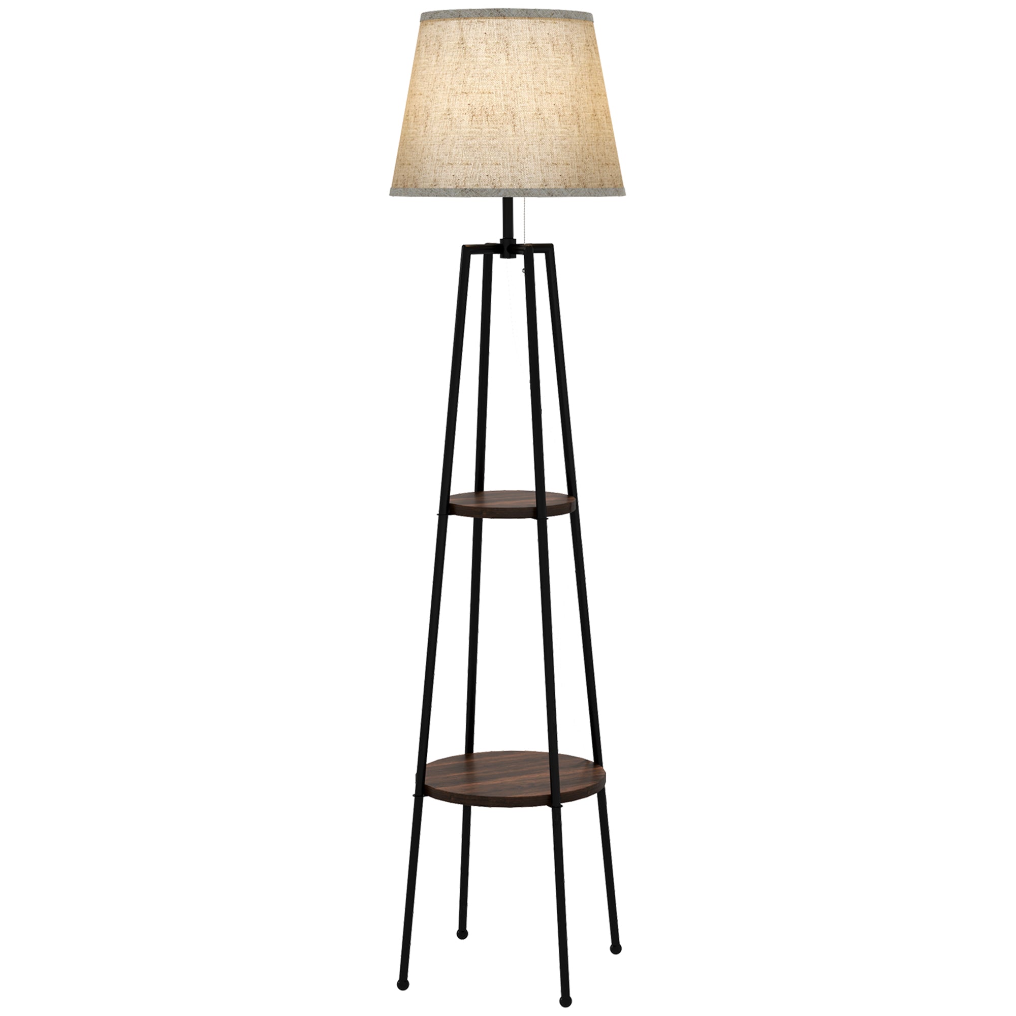 Floor Lamp with 2 Shelves in Metal and MDF with Fabric Lampshade, Ø42x ...
