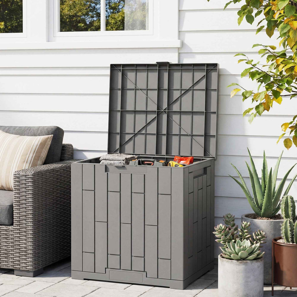 Outsunny 114L Waterproof and UV-Resistant Resin Garden Storage Box wit ...