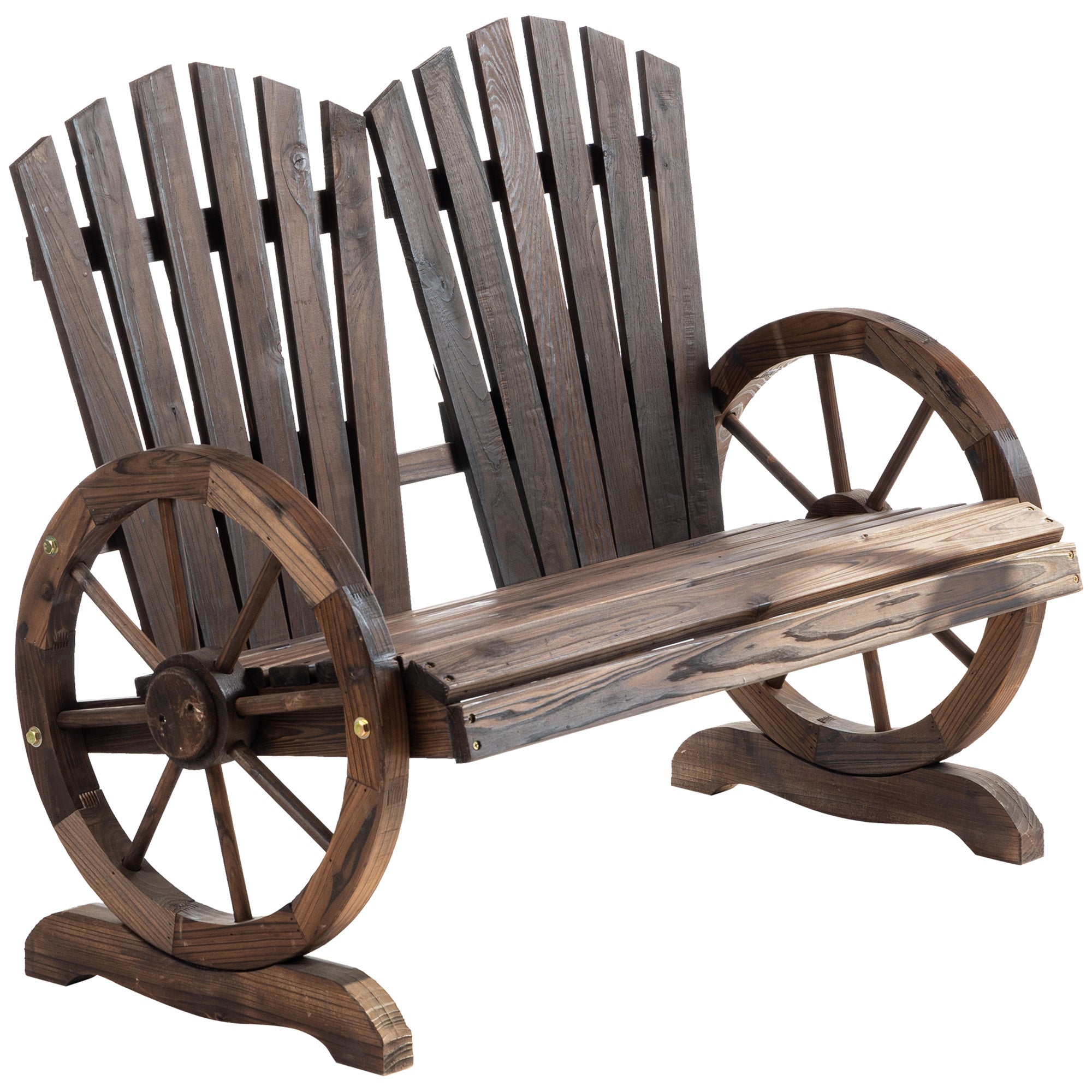 Country Style Wooden Garden Bench with Wheel Armrests, 108x66x95cm ...