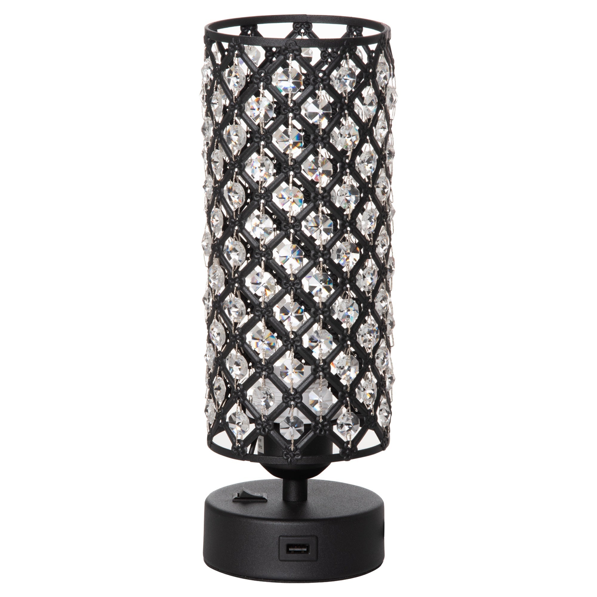 table lamp with crystal lampshade and 2 USB ports intensity of adjusta ...
