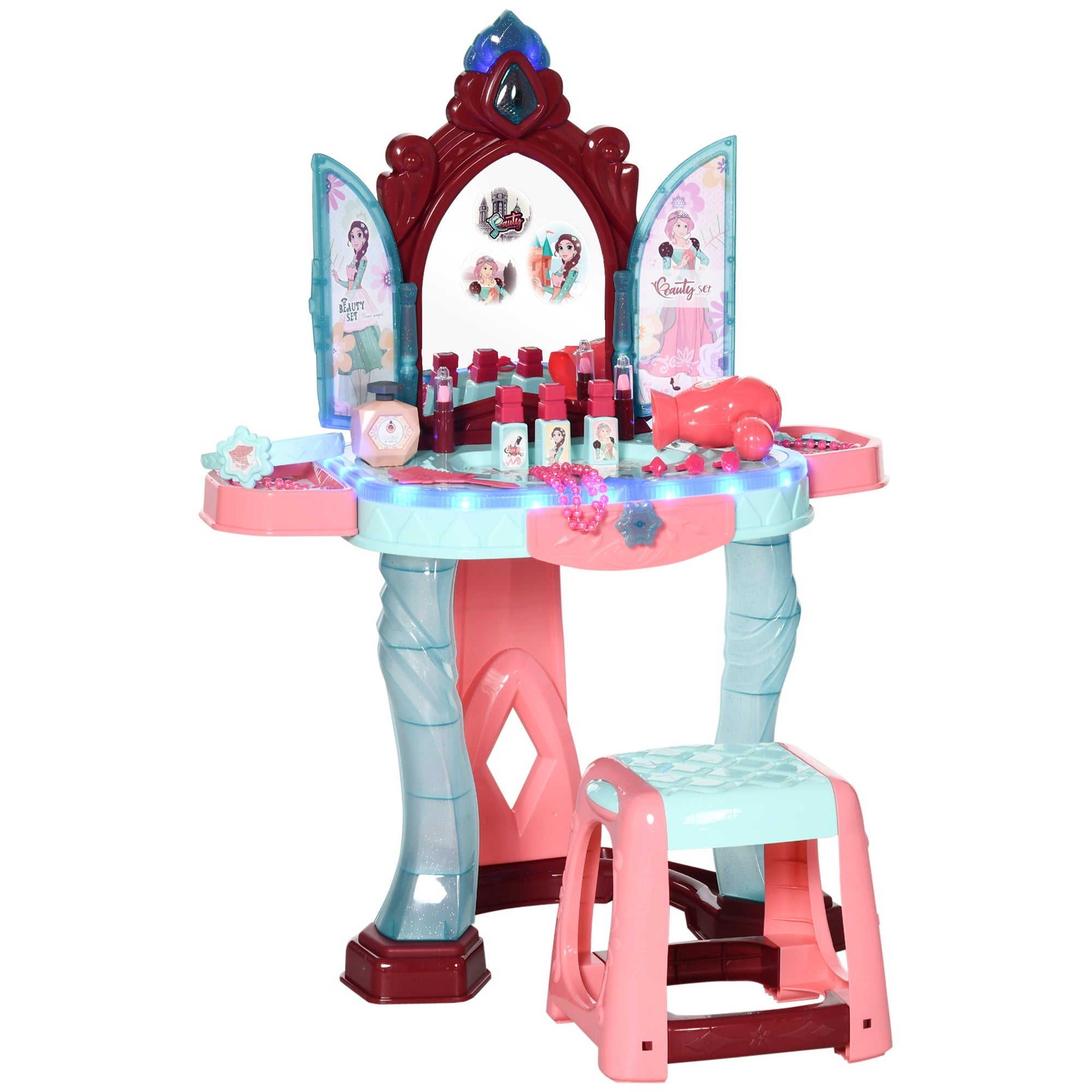Dressing Table Set with Stool for Kids 3-6 Years, Lights, Music and Ac ...